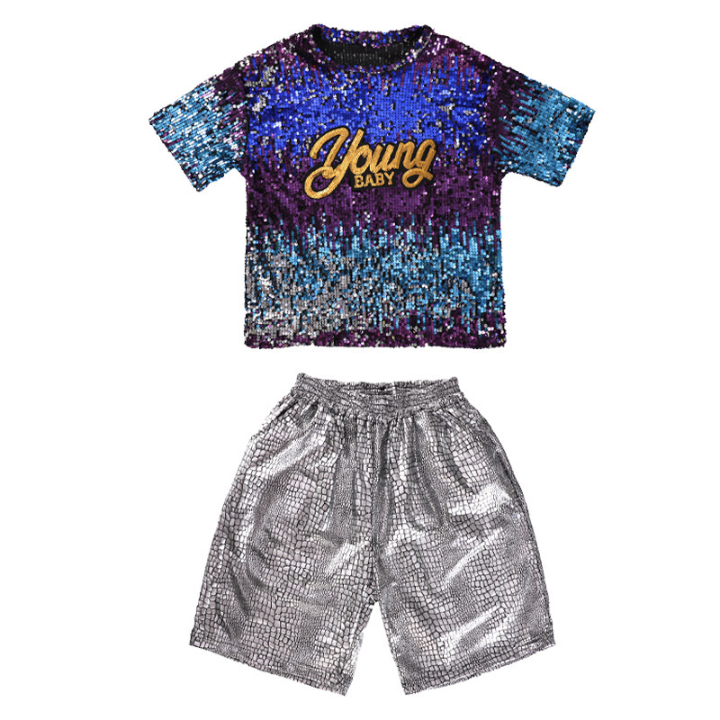 Children singer rapper blue sequined sparkle hip hop street jazz dance ...