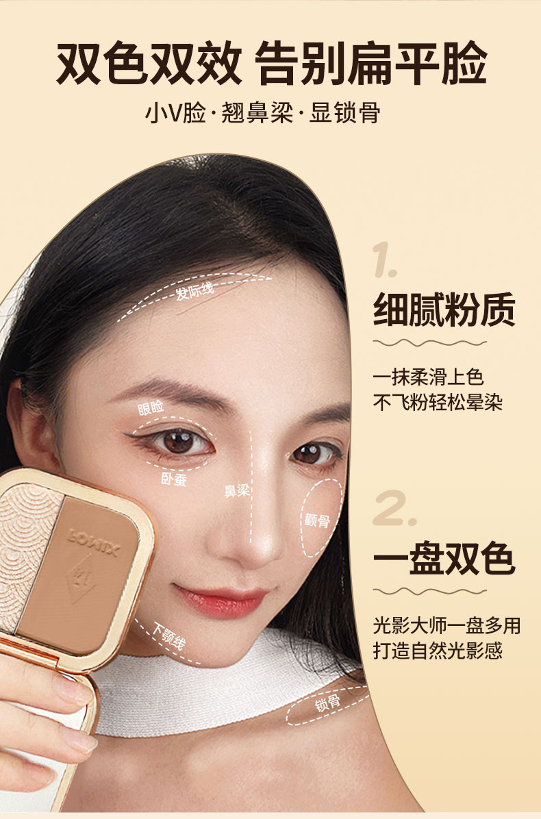 FOMIX双色高光修容一体盘眼影提亮立体阴影侧影暗影鼻影修容粉饼-阿里巴巴