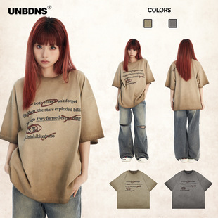 UNBDNS 美式高街潮流英文短袖T恤女夏新款百搭上衣情侣宽松半袖衫-阿里巴巴