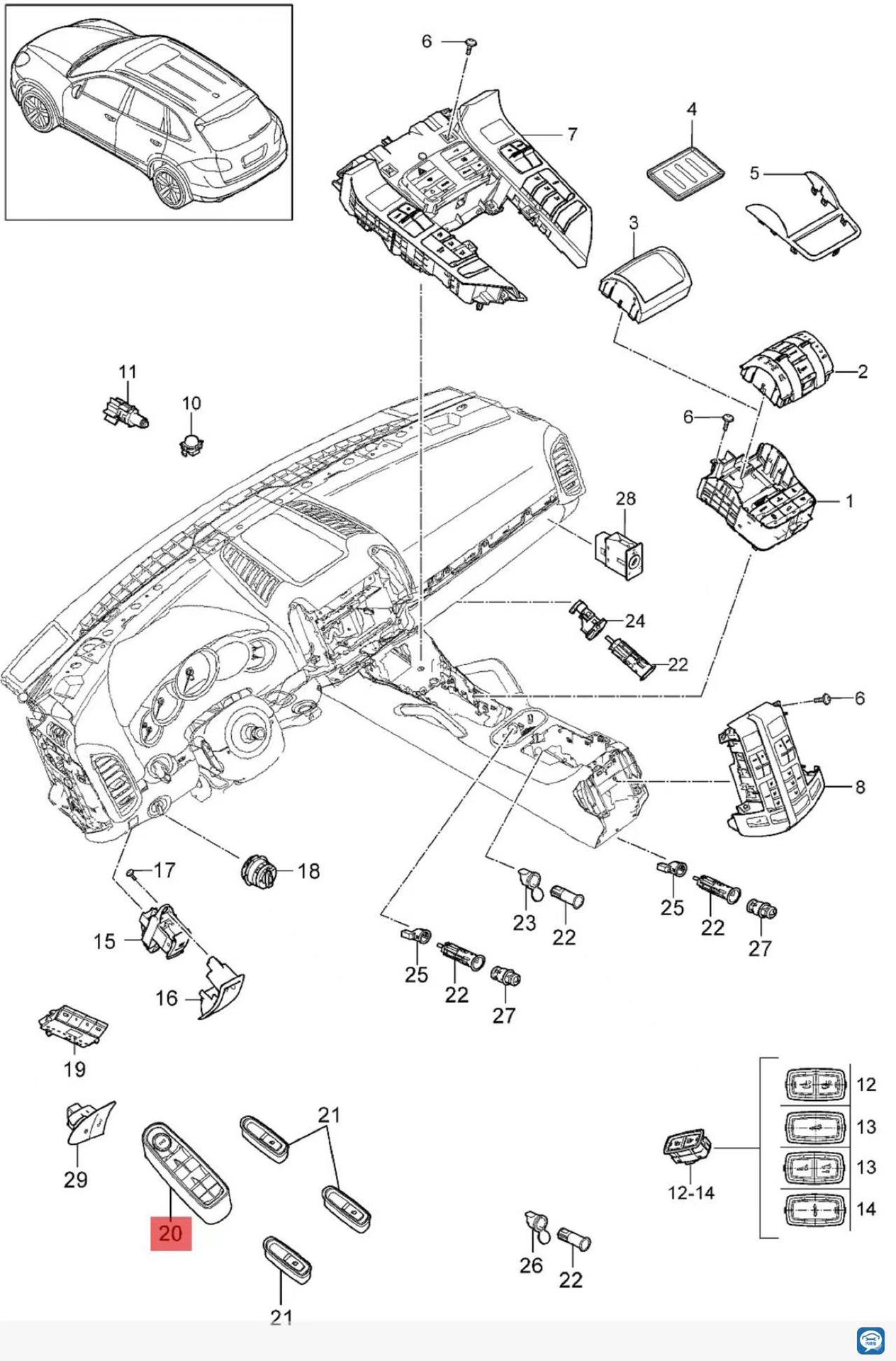 7PP959858M适用于保时捷92A卡宴帕拉梅拉前车窗升降玻璃升降开关-阿里巴巴