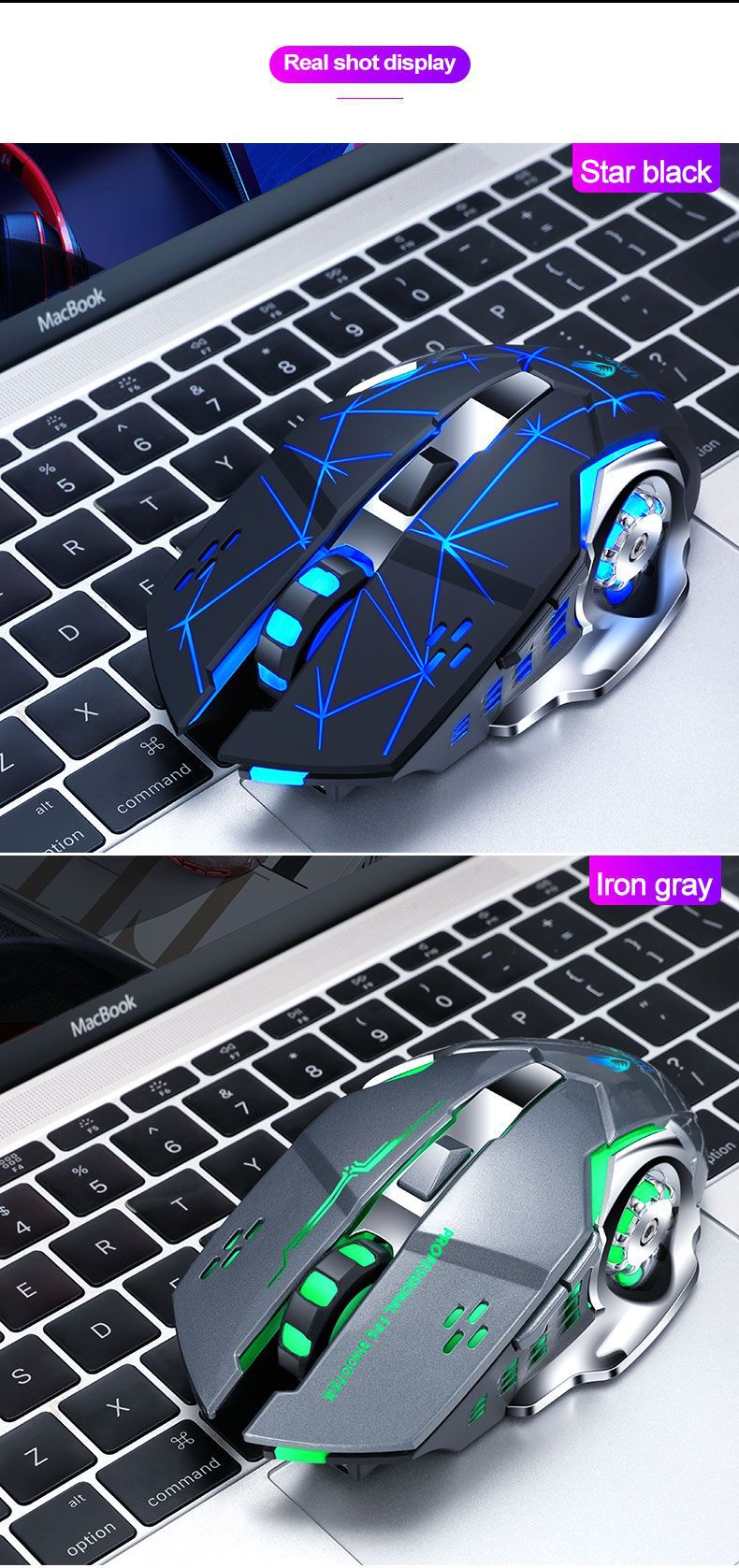 T-WOLF雷狼Q13充电静音无线鼠标双模游戏商务发光机械鼠typec跨境-阿里巴巴