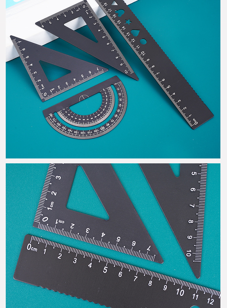 黑色铝合金学生四件套套尺一件包邮尺子厂家激光刻字口诀名字格言-阿里巴巴