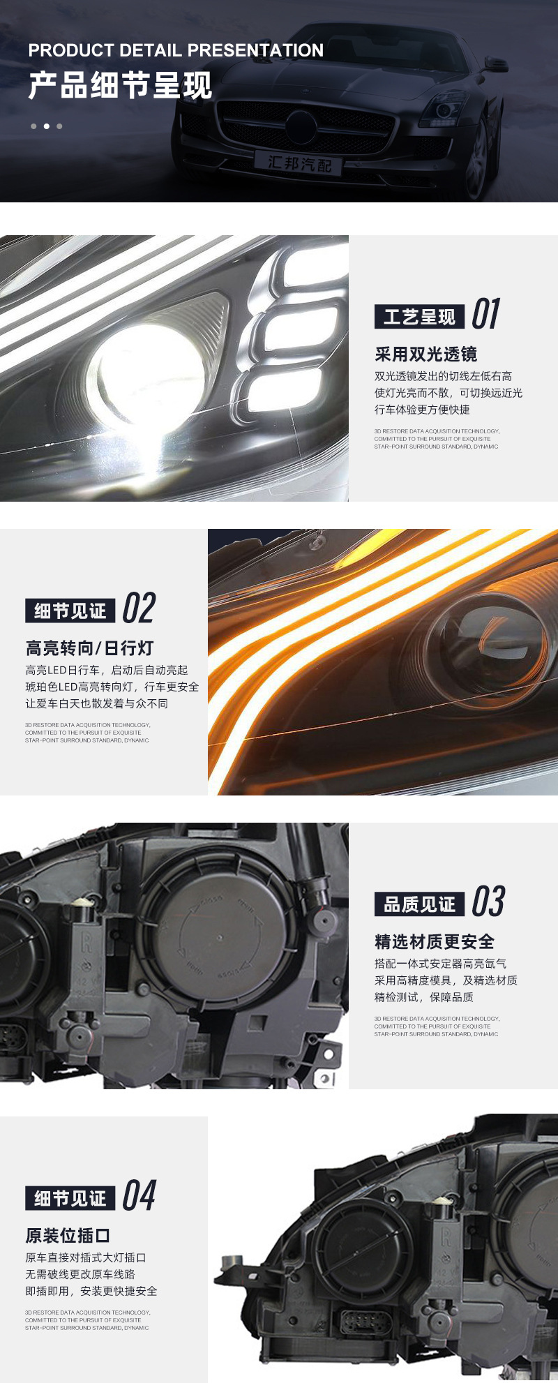 适用奔驰C级W204改装迈巴赫大灯11-14款升级全LED大灯总成日行灯-阿里巴巴