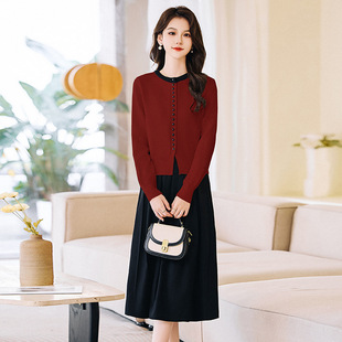 秋季一整套气质时尚两件套装裙子新款女人味洋气针织开衫 XM205-阿里巴巴