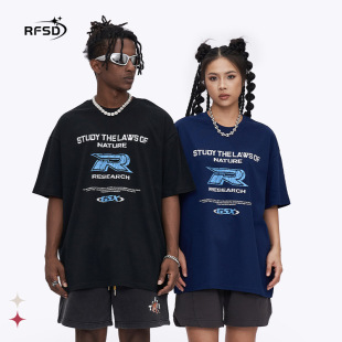 RFSD男装|2024夏季新款复古裂纹字母印花T恤宽松潮牌短袖套头上衣-阿里巴巴