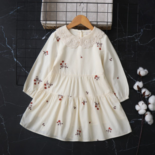 QY-Y2485娃娃领绣花纯棉女童长袖连衣裙公主裙2024秋新款童装童裙-阿里巴巴