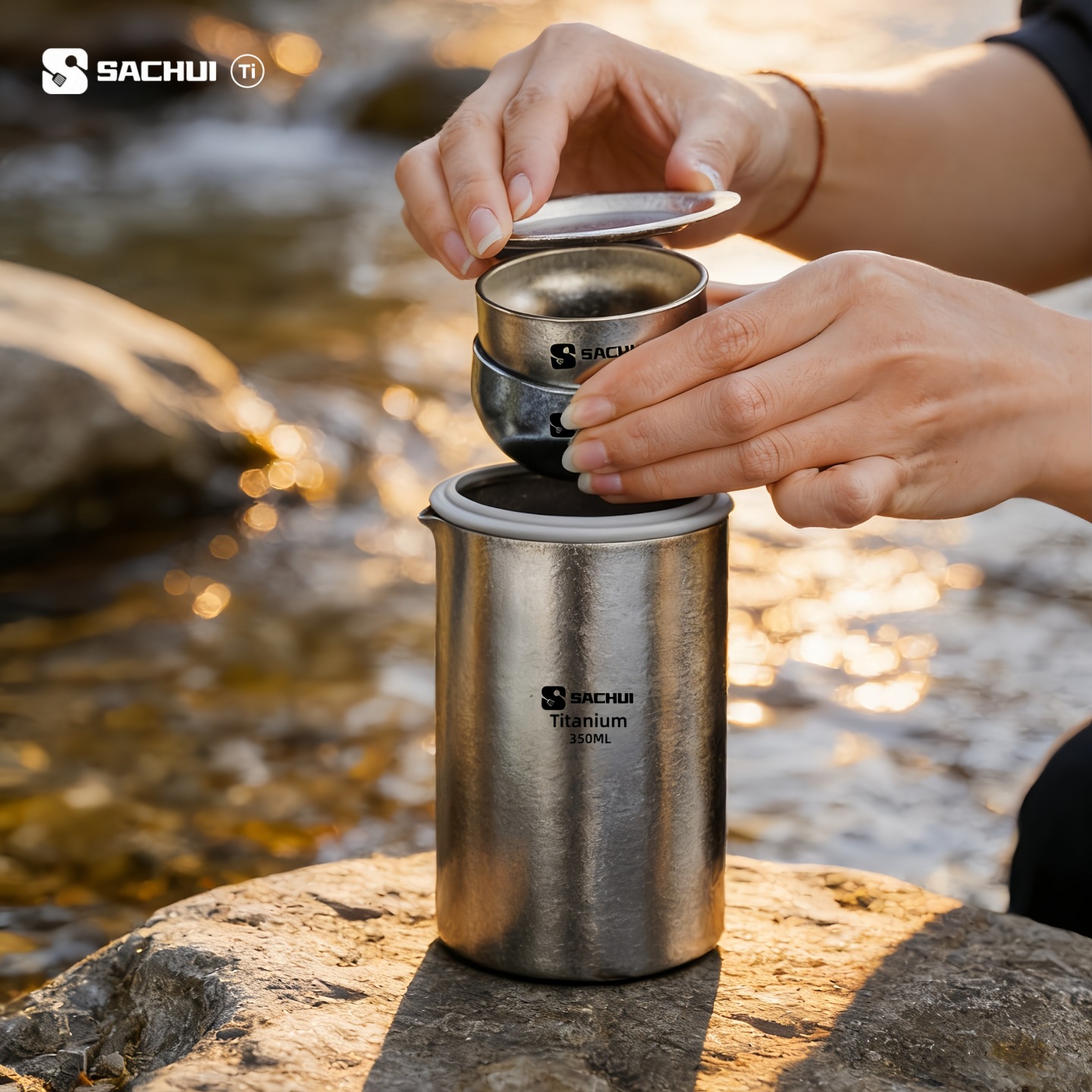 Outdoor Pure Titanium Tea Maker Portable Travel Tea Set Tea Cup Double ...