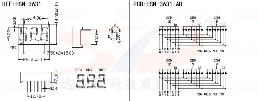 深达厂家直供LED七段数码管 0.36英寸三位红色共阴/共阳3631AS/BS-阿里巴巴