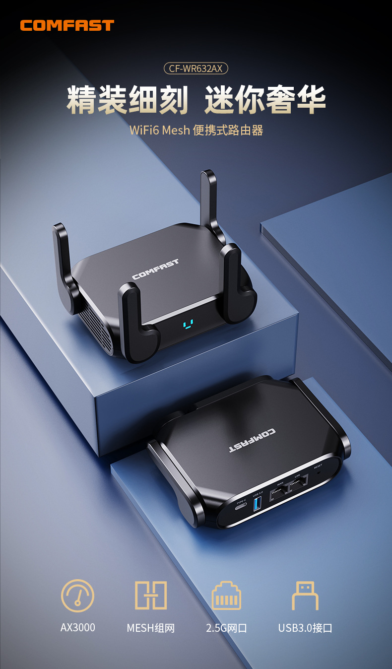 COMFAST CF-WR632AX 双频AX3000 WiFi6 Mesh组网路由器5G迷你便携-阿里巴巴