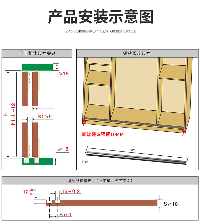 衣柜推拉门轨道橱柜木门木质移门上下轨双向阻尼缓冲静音全套配件 阿里巴巴 8965