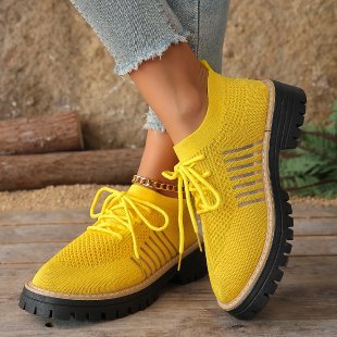 wish欧美外贸大码系带飞织休闲鞋单鞋女跨境运动风厚底透气板鞋女-阿里巴巴