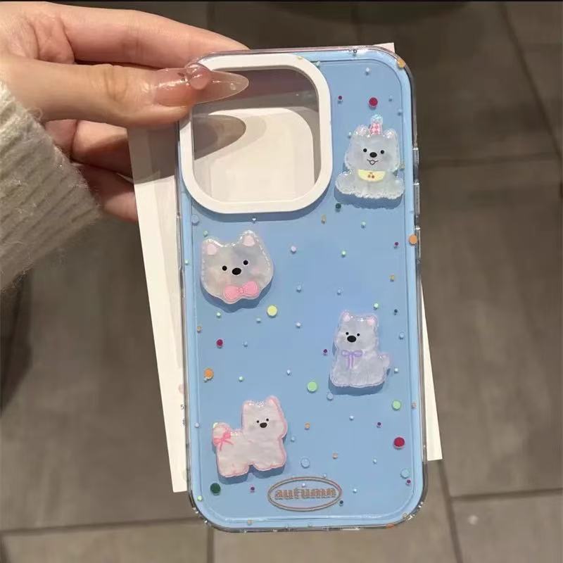 ins日韩撞色泼墨卡通小狗适用iPhone16promax苹果15手机壳14女13-阿里巴巴