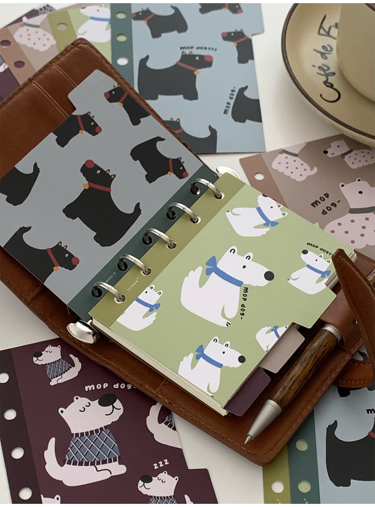 原创M5A7卡通可蒙犬彩色印花小狗索引4色分隔页隔板内页分类垫板-阿里巴巴