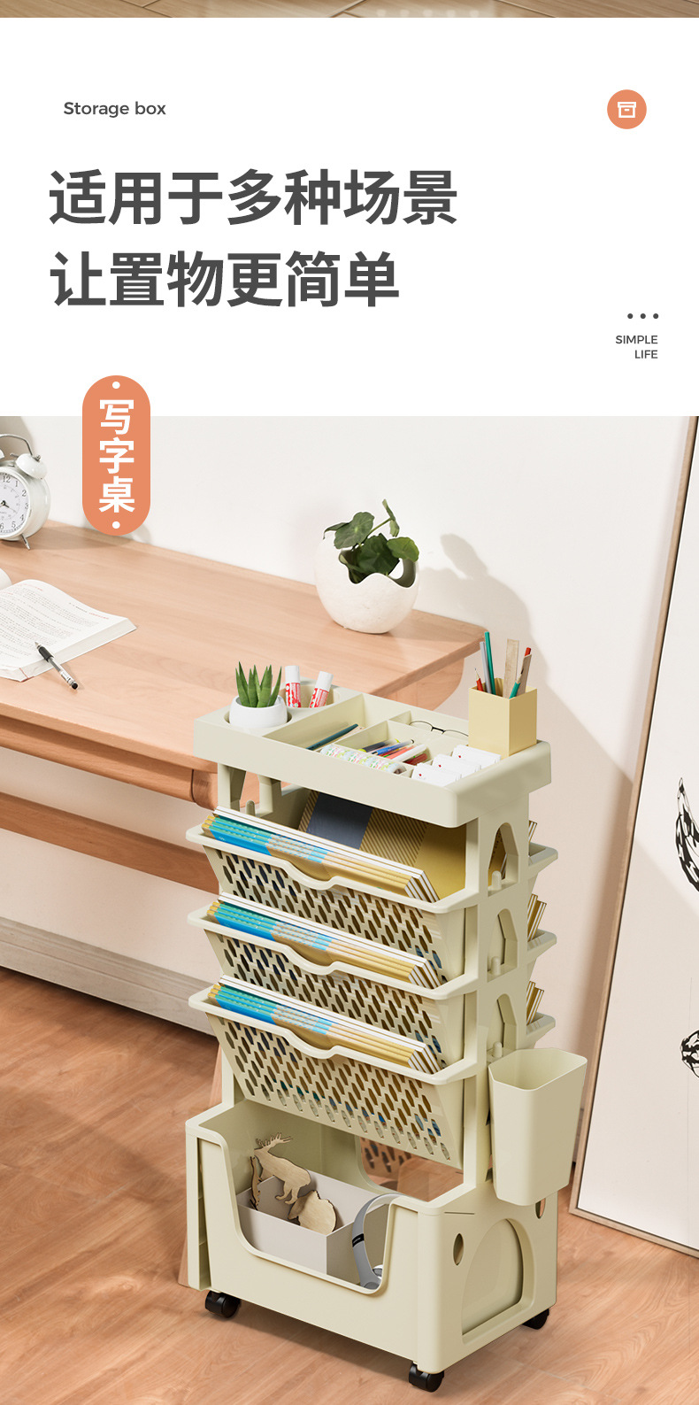 家用大容量可移动书架学生桌边落地办公室收纳架书本多层置物架-阿里巴巴