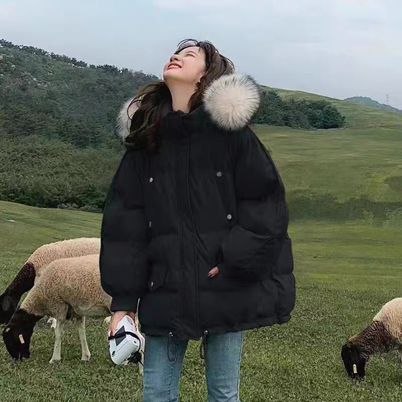 Short down cotton-padded coat women's winter large fur collar winter ...