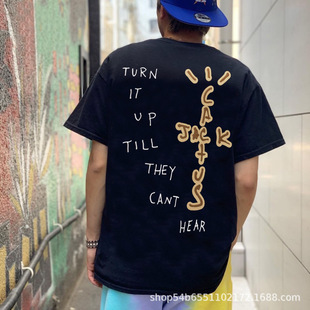 Tris Scott火柴人字母火焰抽象印花嘻哈高街宽松短袖个性T恤潮-阿里巴巴