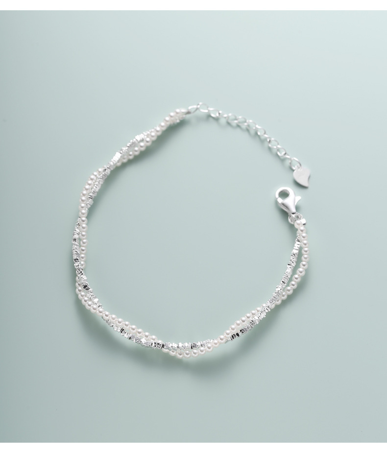 925纯银双层珍珠碎银子手链女ins冷淡风气质缠绕手工手环B6131-阿里巴巴