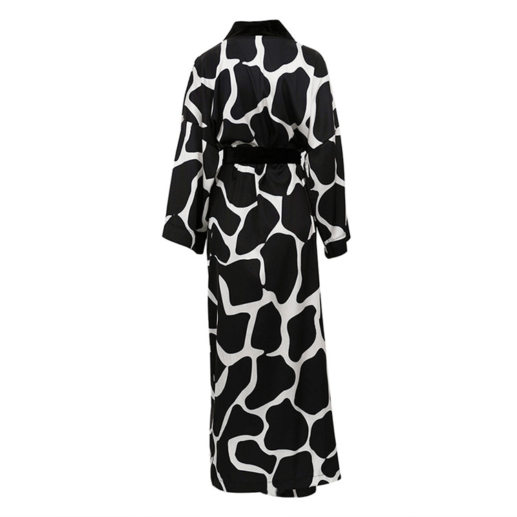 Black Satin Printed Robe :Asujewelry.com