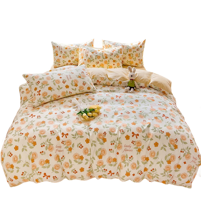 Ins Style Cotton Printed Four-piece Set Twill Cotton Flower Quilt Bed ...