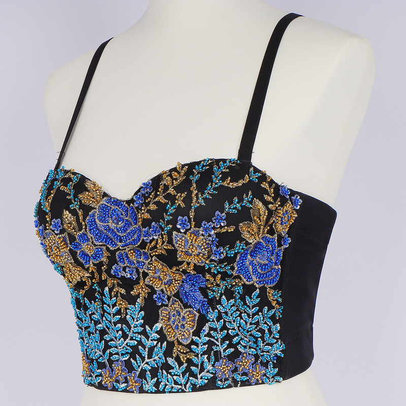 Women girls singer gogo dancers jazz dance blue gemstones glitter bra ...