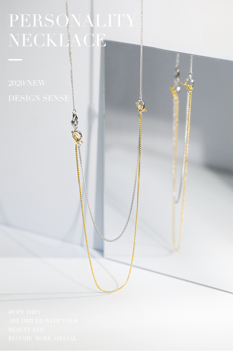 409韩版ins小众简约设计感OT扣撞色双层锁骨质感S925纯银项链女-阿里巴巴