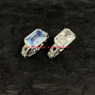 新品情侣戒指密镶长方形链条戒指酷炫时尚情侣生日礼物白钻蓝钻-阿里巴巴