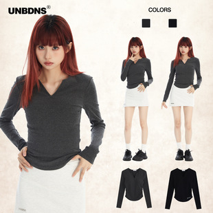 UNBDNS带胸垫上衣打底衫收腰辣妹显瘦长袖T恤外穿秋衣纯色内衣女-阿里巴巴
