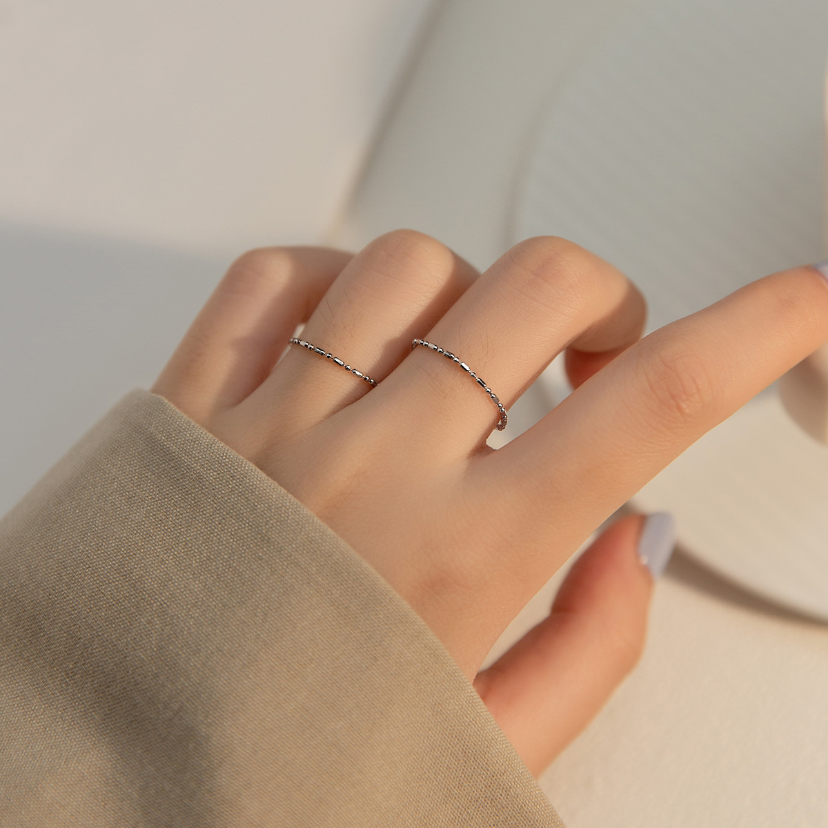 纳兰 s925银戒指女简约小清新豆豆链条指环小巧甜美手饰品J9120-阿里巴巴