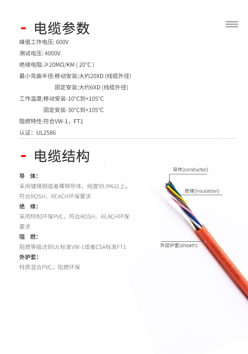 厂家UL美标认证1000V动力电缆 UL2586 5芯*6AWG阻燃多芯电缆-阿里巴巴