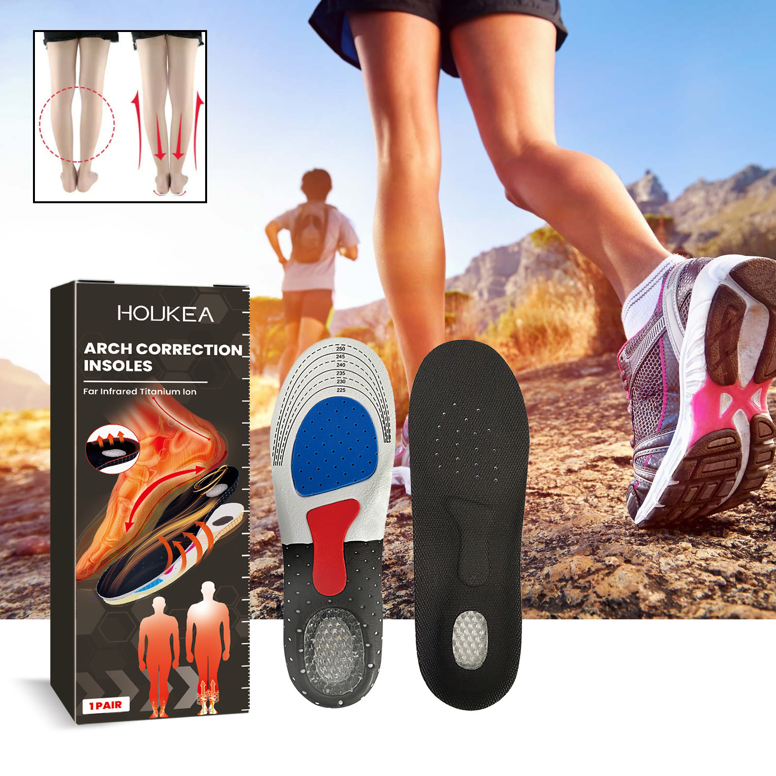 1 Pair Houkea Foot Correction Insole, Arch Support Insole, Anti Slip ...