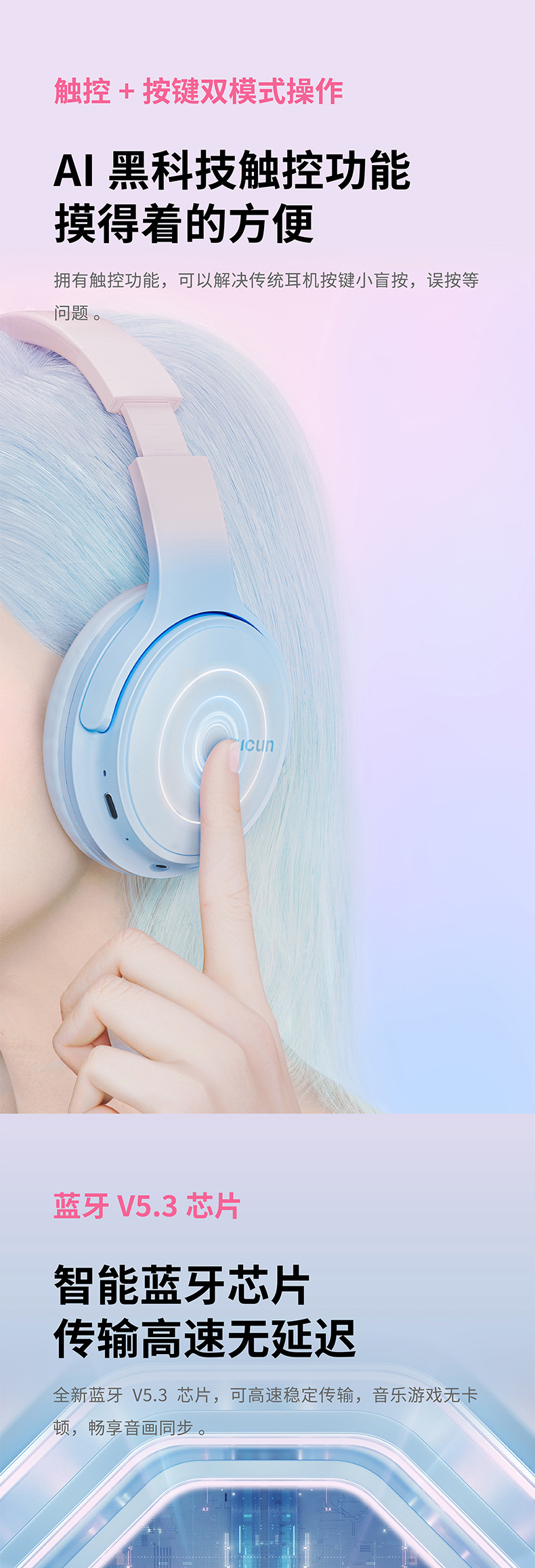 Picun品存 Queen 新款蓝牙耳机头戴式 无线耳麦游戏电脑批发跨境-阿里巴巴