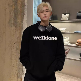 WELLMIKI 秋冬新款WE11DONE TRACK加绒圆领卫衣潮牌男女情侣款-阿里巴巴