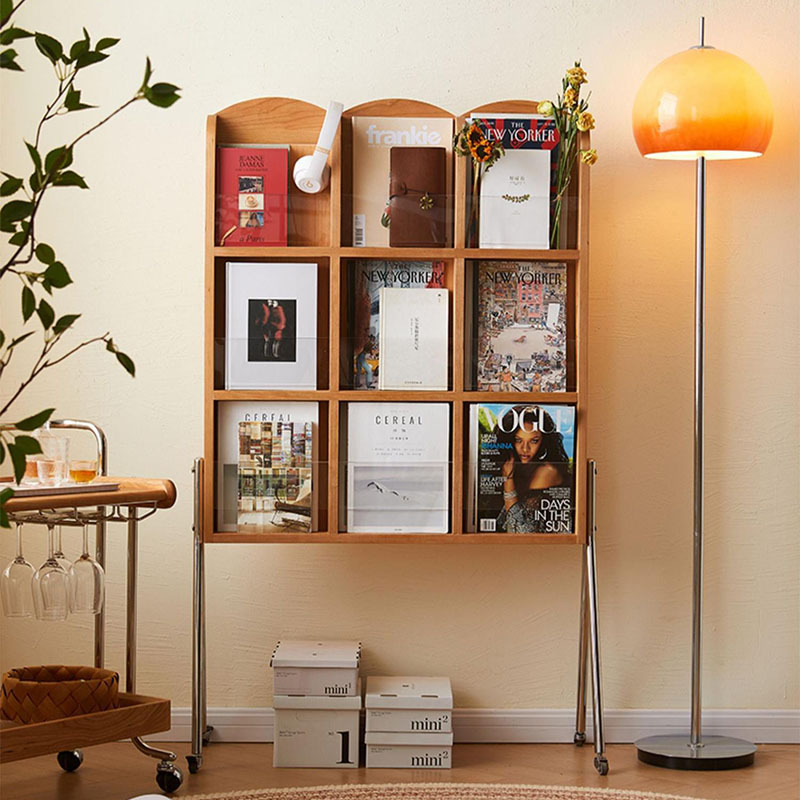 Nordic Solid Wood Bookshelf Living Room Magazine Display Rack Floor ...