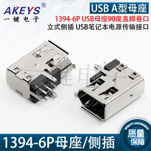 1394-6P USB A型母座90度脚卧式侧插带3固定脚USB笔记本电源接口-阿里巴巴