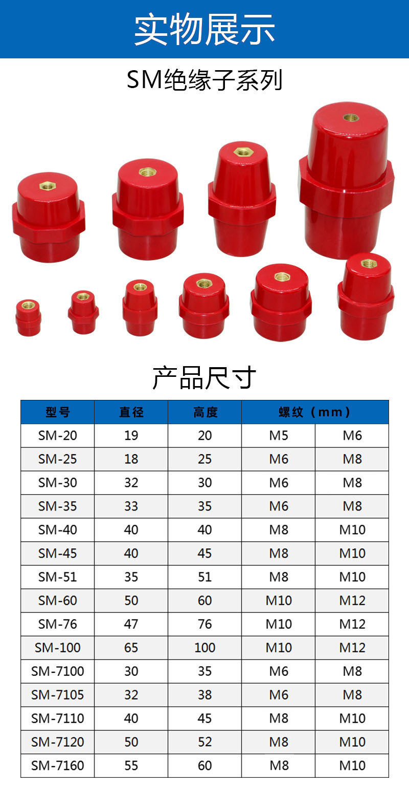 SM绝缘柱 红色高强度低压绝缘子SM16 20 25 30 35 40 45 51 60 76-阿里巴巴