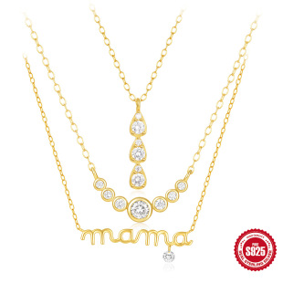 欧美时尚简约s925日常搭配单排水滴母亲节送礼MAMA镶钻锁骨项链-阿里巴巴