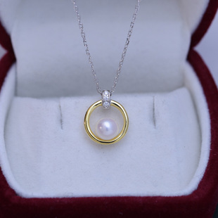 淡水6-7mm白色正圆强光几乎无瑕珍珠吊坠项链女S925银圆圈款项饰-阿里巴巴