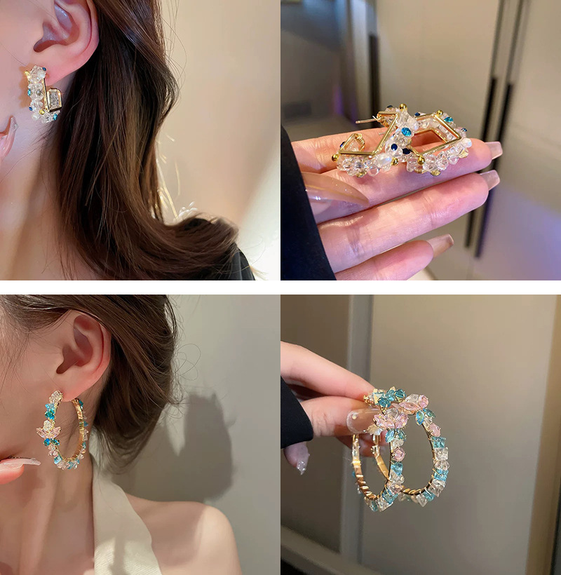 银针时尚水晶镶钻花朵流苏耳环个性设计感珍珠耳钉小众气质耳饰女-阿里巴巴