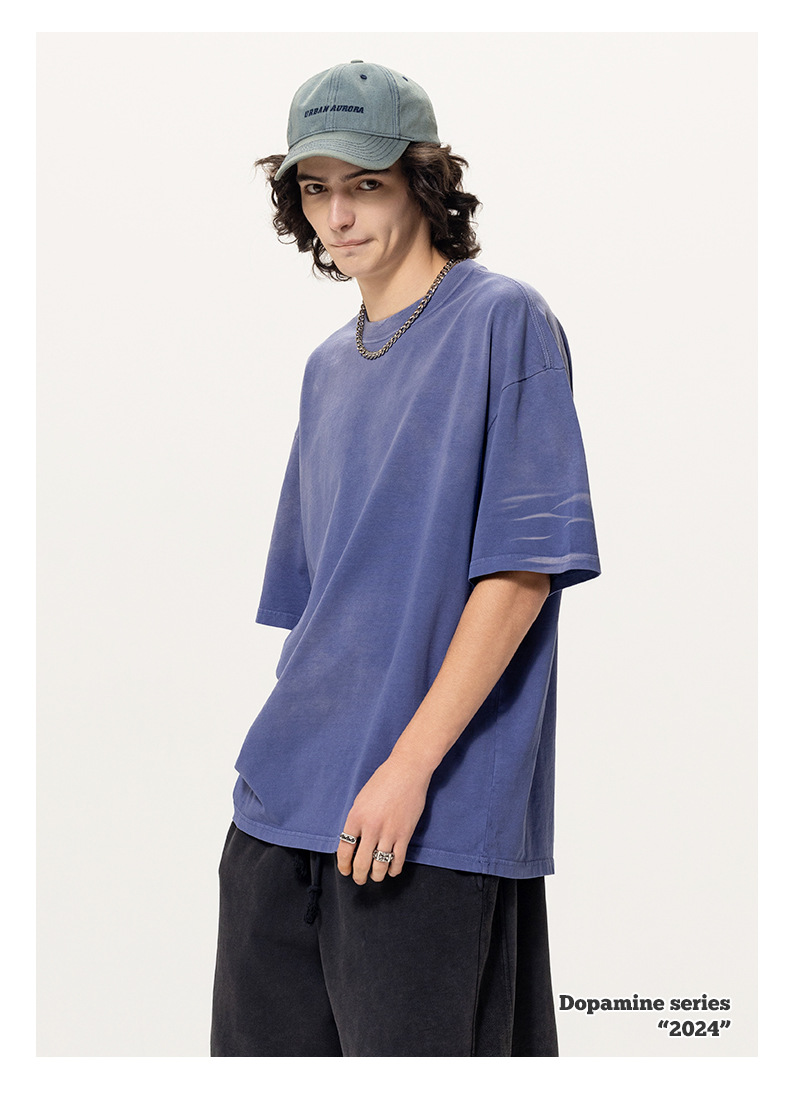 RS男装|280G重磅水洗短袖t恤男欧美潮牌ins纯棉半袖做旧短袖t恤男-阿里巴巴