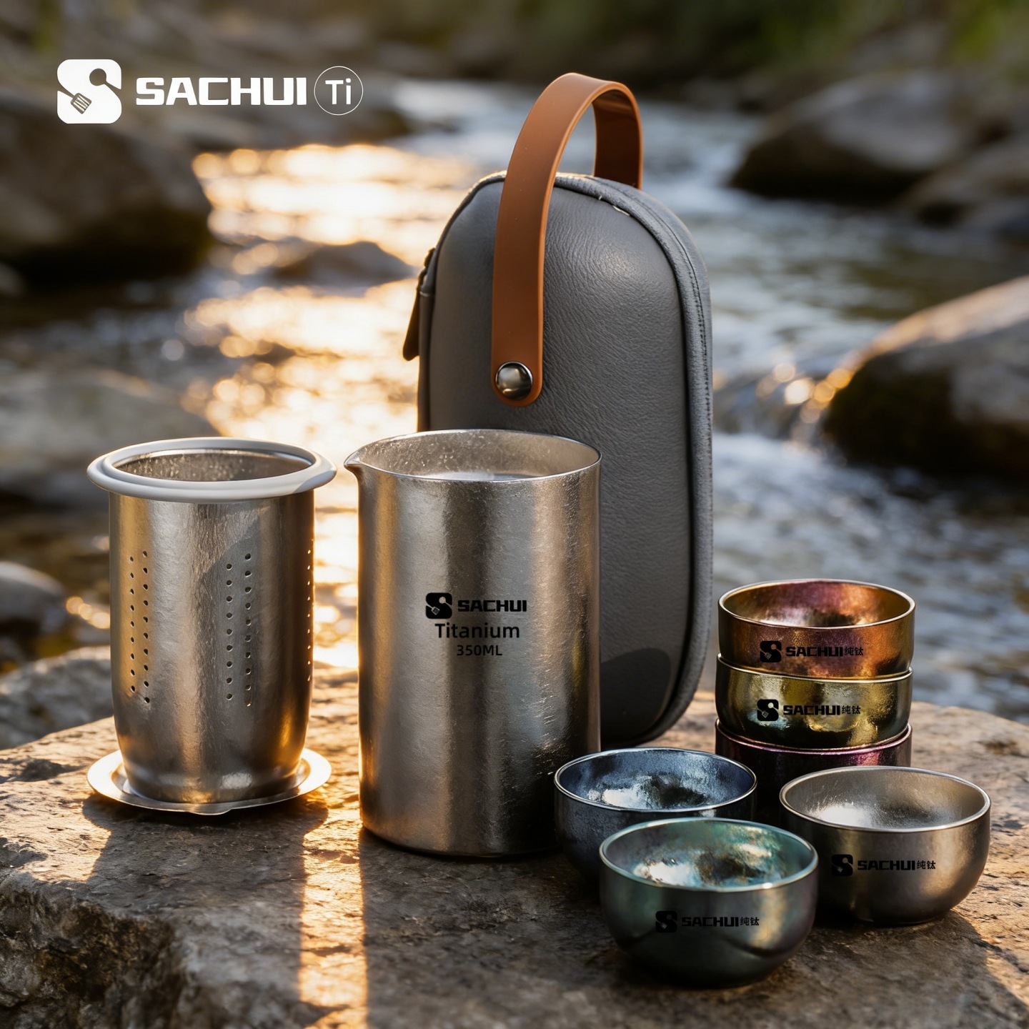 Outdoor Pure Titanium Tea Maker Portable Travel Tea Set Tea Cup Double ...