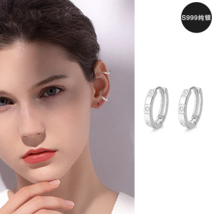 s999纯银锆石耳圈女2024年新款高级质感ins小众设计气质耳环批发-阿里巴巴