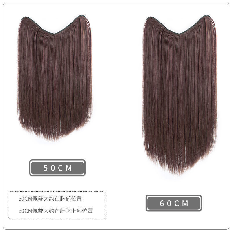 Wig women's long hair Big Wave One-Piece V-shaped hair extension piece ...