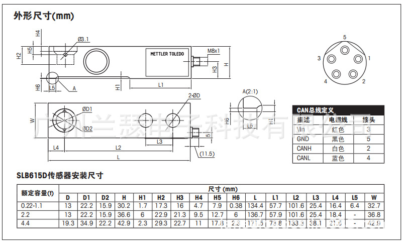 SLB615D-1.1T,SLB615D-2.2T,SLB615D-4.4T梅特勒托利多称重传感器-阿里巴巴