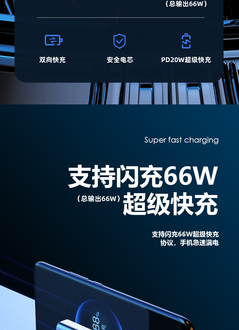 3C认证批发66W快充大容量50000毫安20000mAh充电宝10000定制logo-阿里巴巴