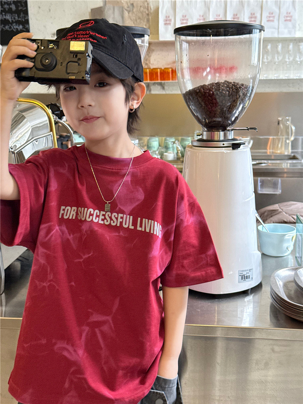 2025夏款童装儿童纯棉短袖 复古手工渐变男女童洋气字母半袖T恤潮-阿里巴巴