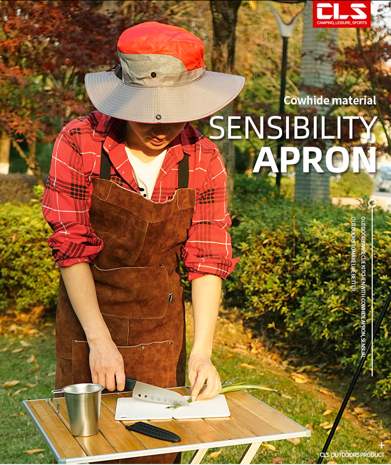 CLS牛皮围裙户外露营BBQ烧烤男女家居厨房耐磨咖啡店美发工作服-阿里巴巴