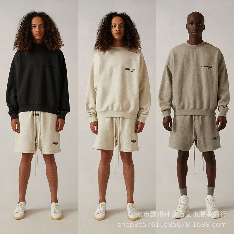 2022SS圆领加绒卫衣黑色植绒ESSENTIALS潮牌跨境Crewneck-阿里巴巴