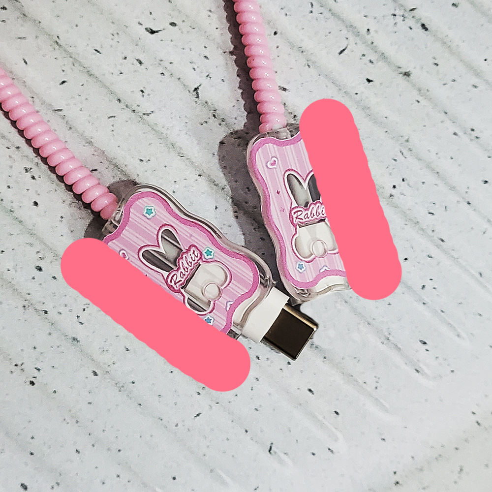 Cartoon rabbit data cable Apple protective cover pink cute rabbit ...