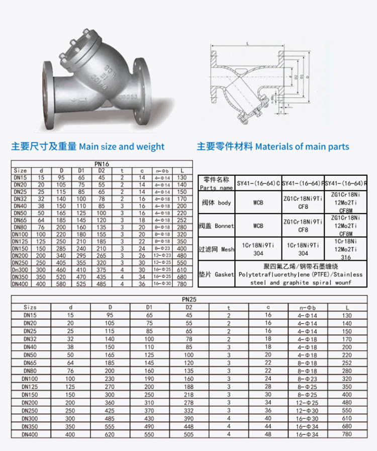 不锈钢法兰过滤器GL41W-16P法兰Y型过滤器高效精密管道可清洗滤芯-阿里巴巴
