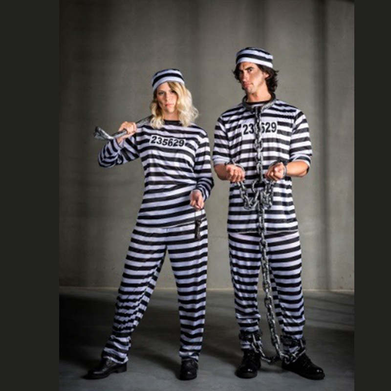 万圣节热销 监狱囚服套装 家庭囚服套装 男女条纹牢房cosplay服饰-阿里巴巴